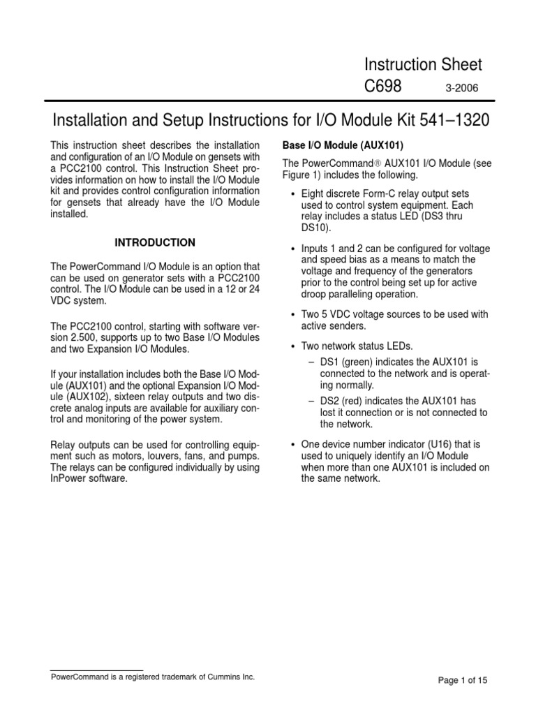 Use of Aux 101 With PCC 2100 - C698aux | PDF | Electrical Connector ...