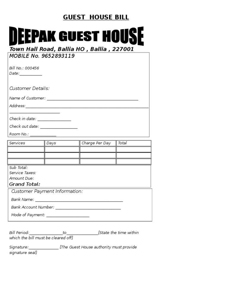 Guest House Bill | PDF