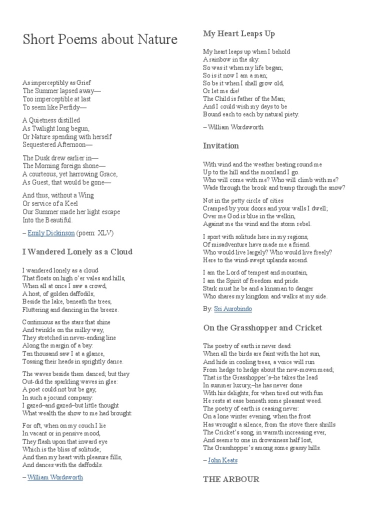 Short Poems About Nature | PDF | Poetry | Nature