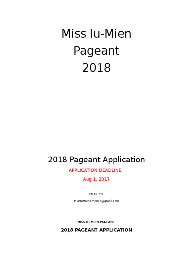 Miss Iu-Mien American Pageant Application | PDF