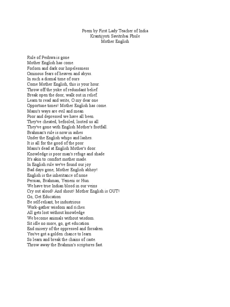 Savitribai Phule's Call for Education | PDF | Poetry | General Fiction