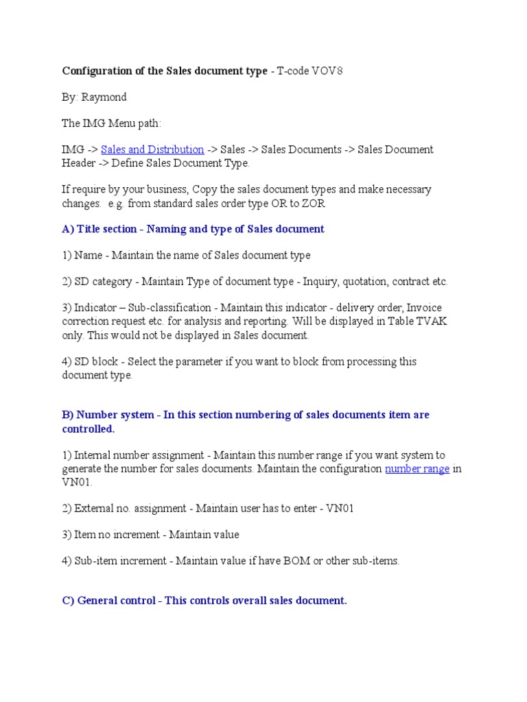 Configuration of The Sales Document Type in SAP | PDF