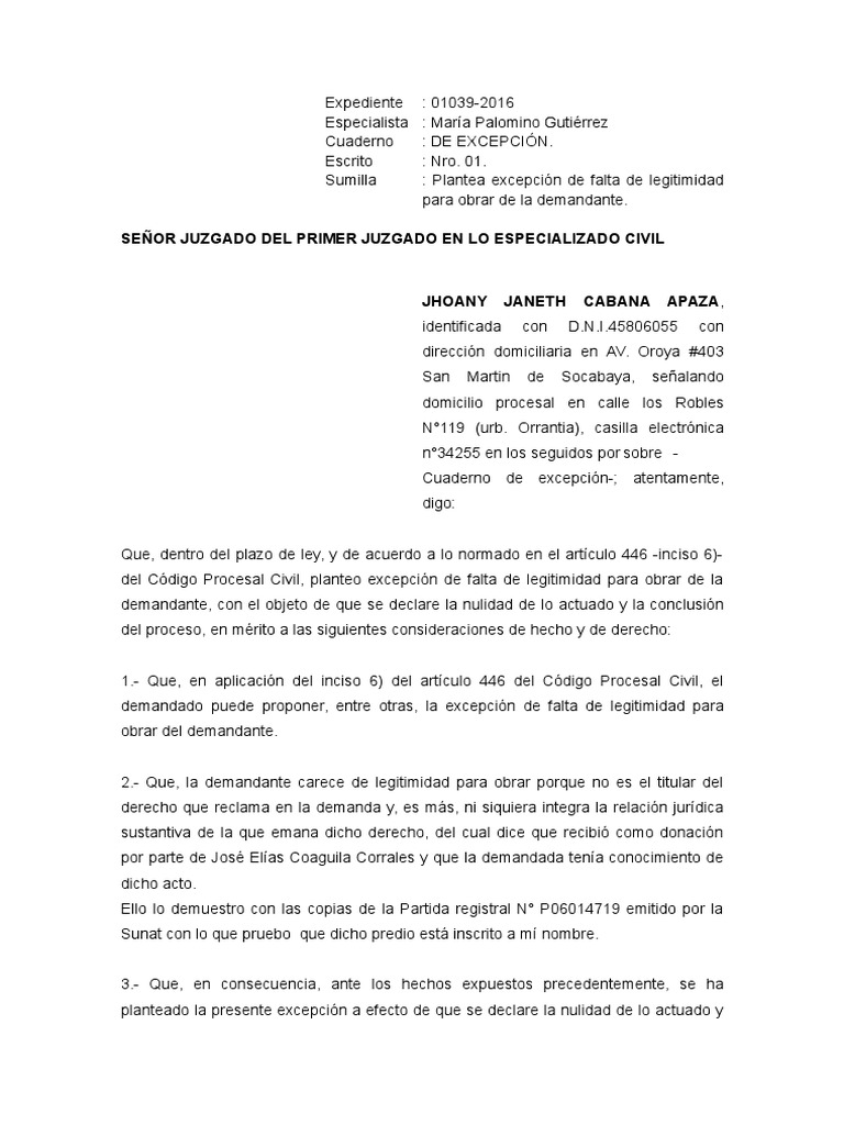 Excepcion | PDF | Ley procesal | Demanda judicial