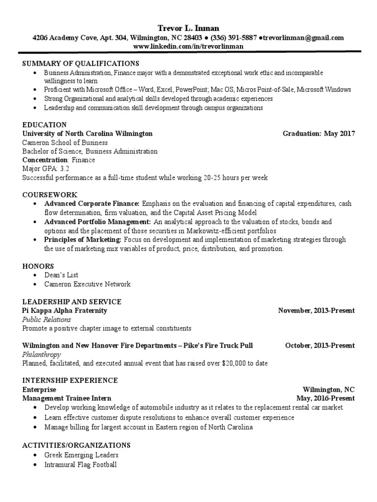 Trevor Inman's Professional Profile | PDF | Business