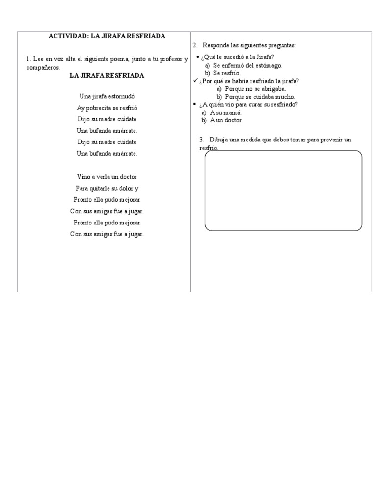 Cs. Naturales La Jirafa Resfriada. | PDF | Salud y bienestar