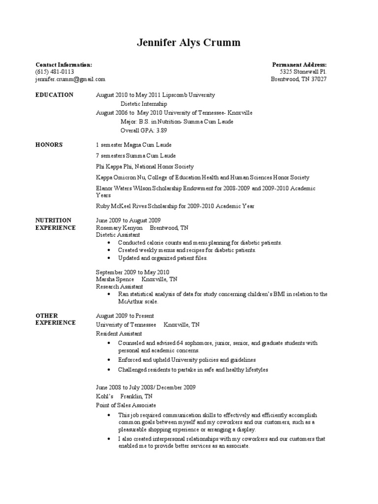 Jennifer Alys Crumm: Contact Information: Permanent Address | PDF ...