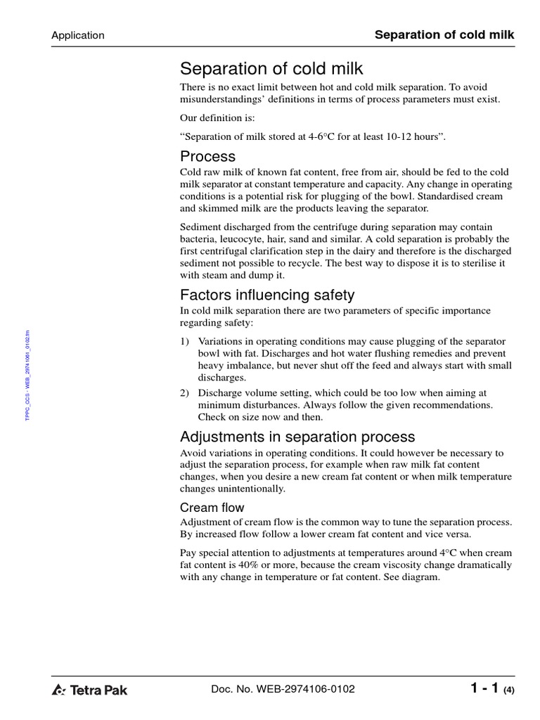 Separation Cold Milk | PDF | Milk | Cream