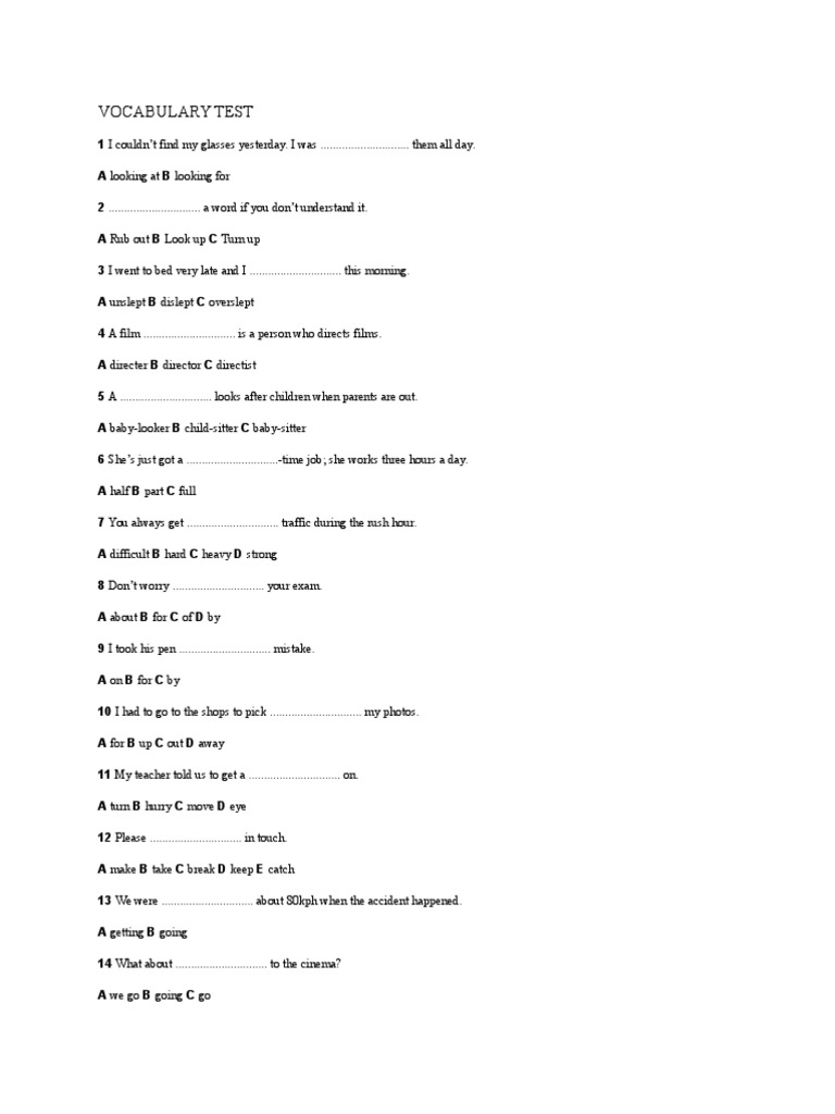 Vocabulary Test | PDF