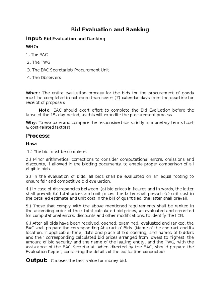 Bid Evaluation and Ranking | PDF
