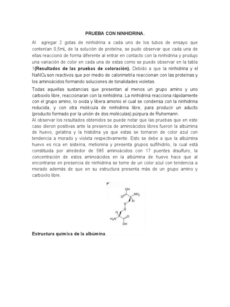 Reacción de Ninhidrina con Aminoácidos | PDF | Aminoácidos | Compuestos ...