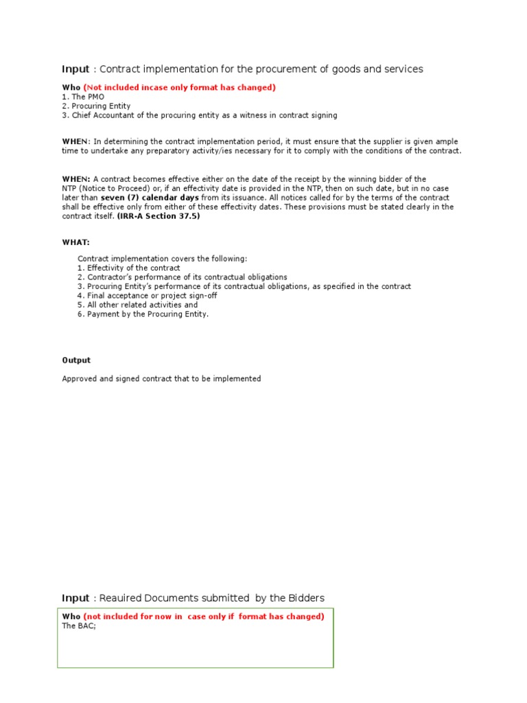 Input: Contract Implementation For The Procurement of Goods and ...