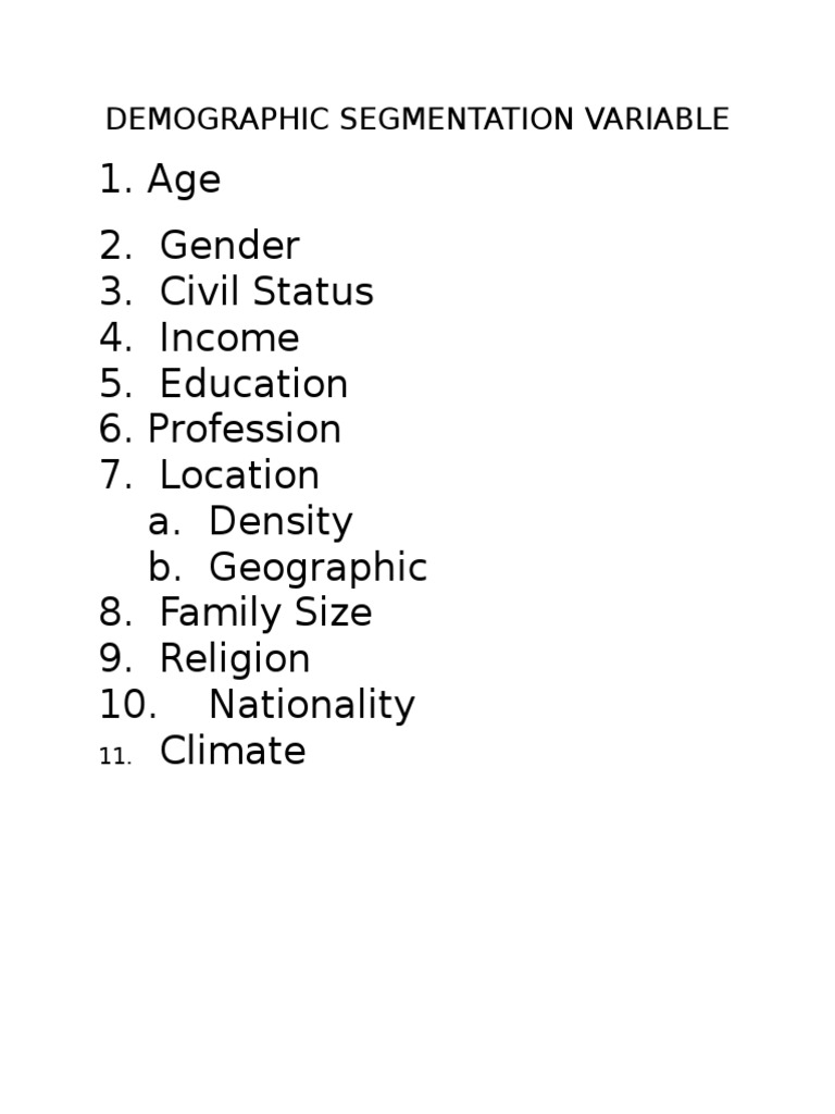 Demographic Segmentation Variable | PDF