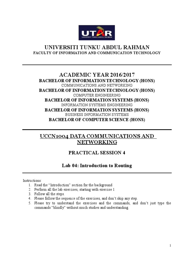 UCCN1004 - Lab - 04 - Intro To Routing | PDF | Ip Address | Router (Computing)