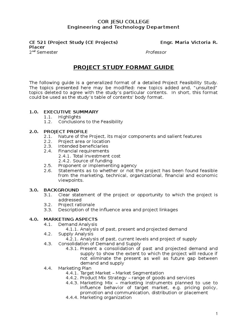 Project Study Format Guide | PDF | Feasibility Study | Specification ...