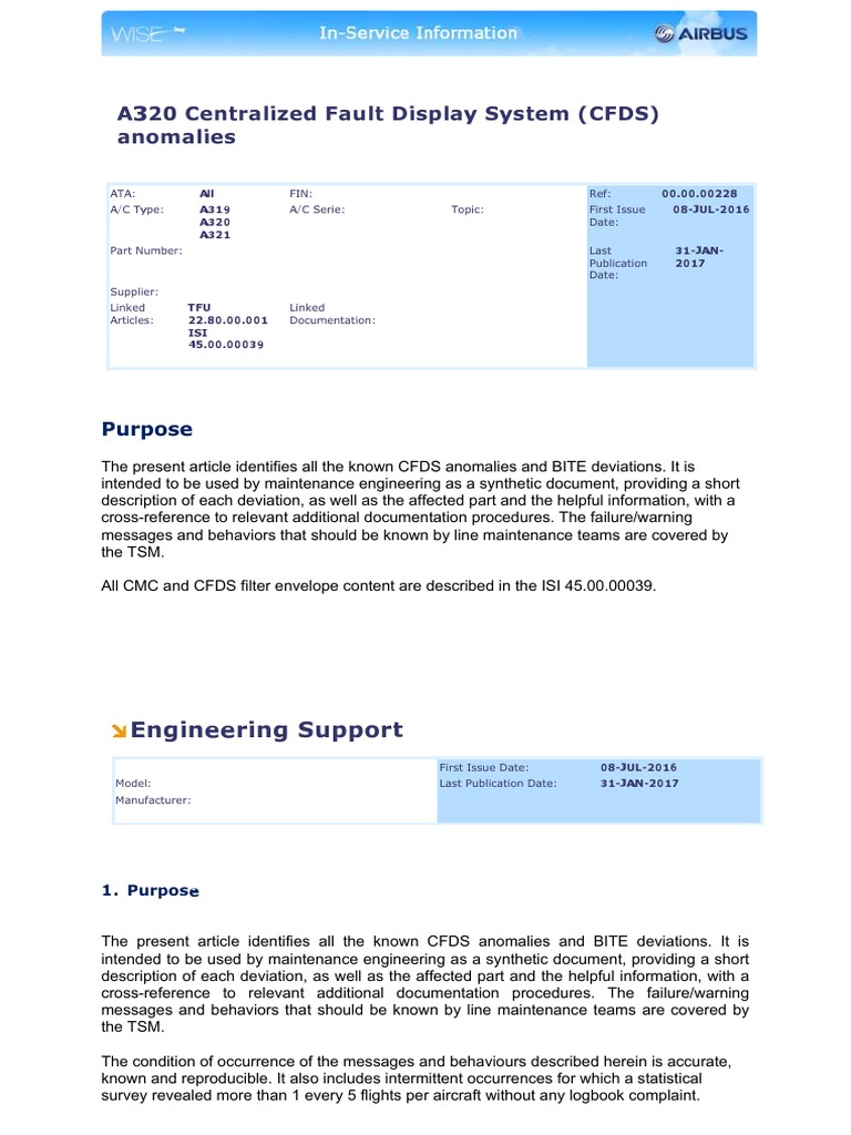 A320 Centralized Fault Display System (CFDS) Anomalies | PDF | Comma ...