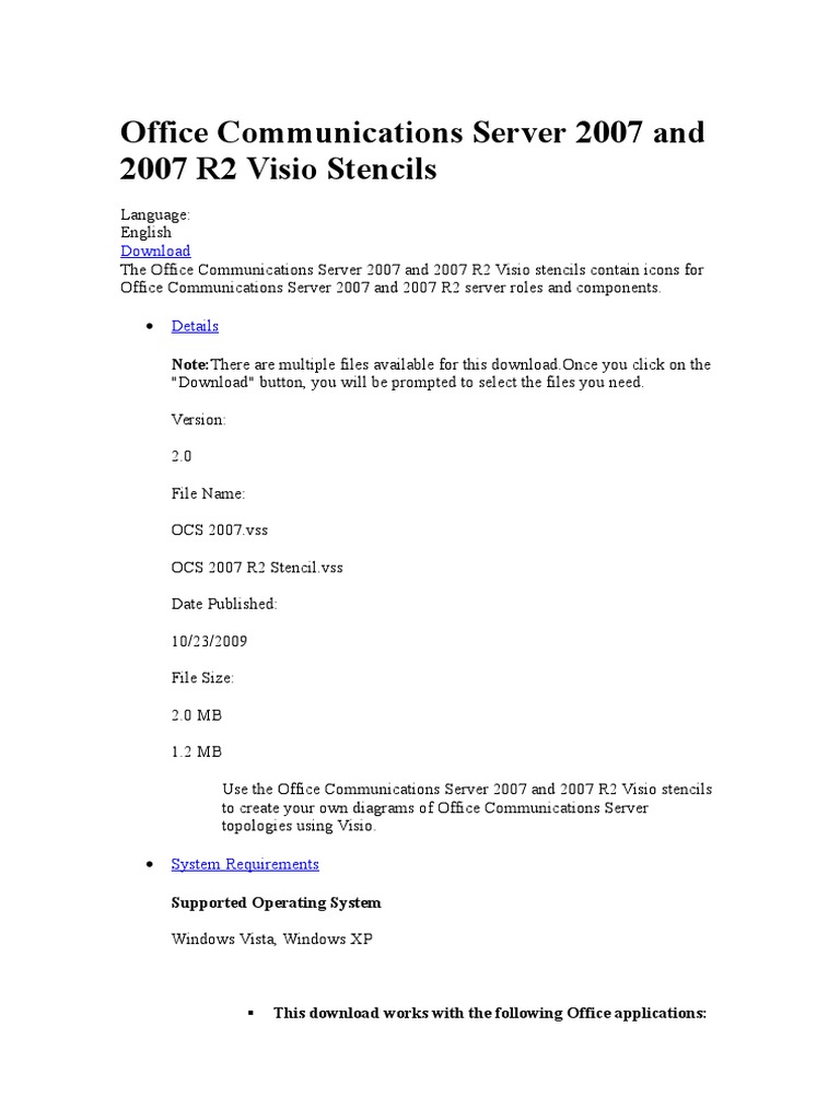 Office Communications Server 2007 and 2007 R2 Visio Stencils | PDF ...
