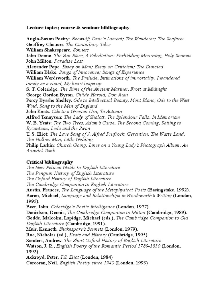 Lecture Topics Course & Seminar Bibliography | PDF