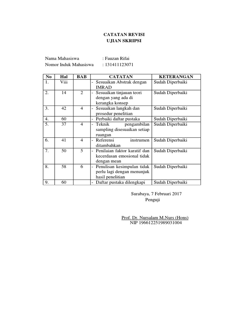 Catatan Revisi Skripsi | PDF