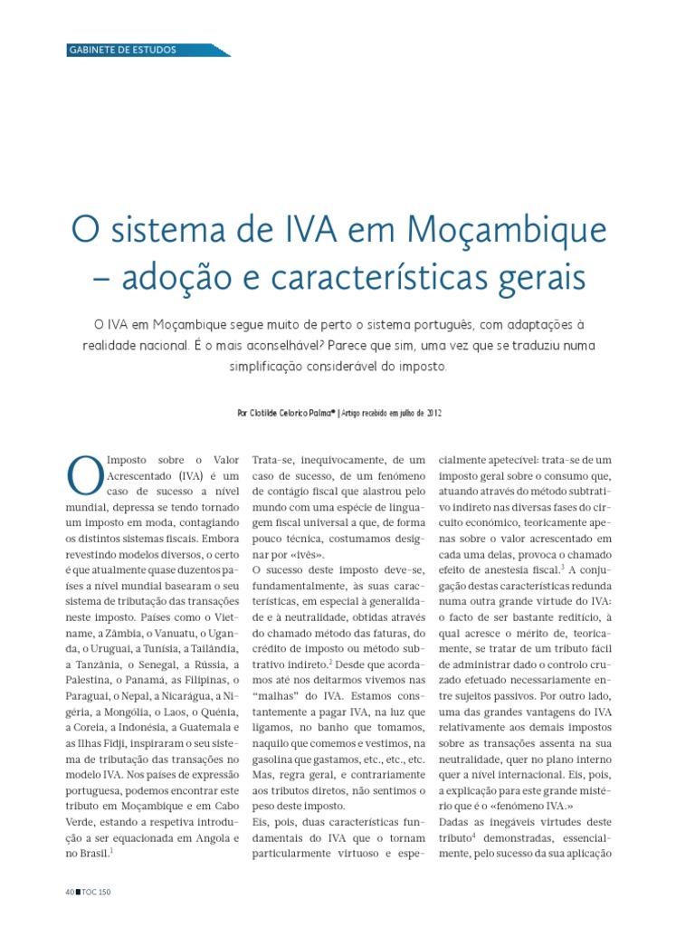 O Sistema de IVA em Moçambique PDF | Download grátis PDF | Imposto ...