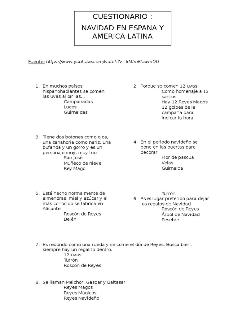 Cuestionario - Navidad Espana America Latina | PDF | Reyes Magos ...