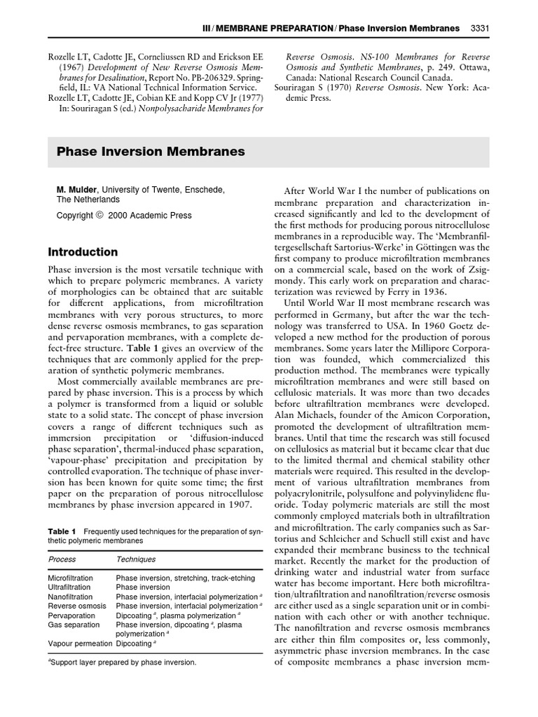 MEMBRANE PREPARATION - Phase Inversion Membranes PDF | PDF | Polymers | Gel