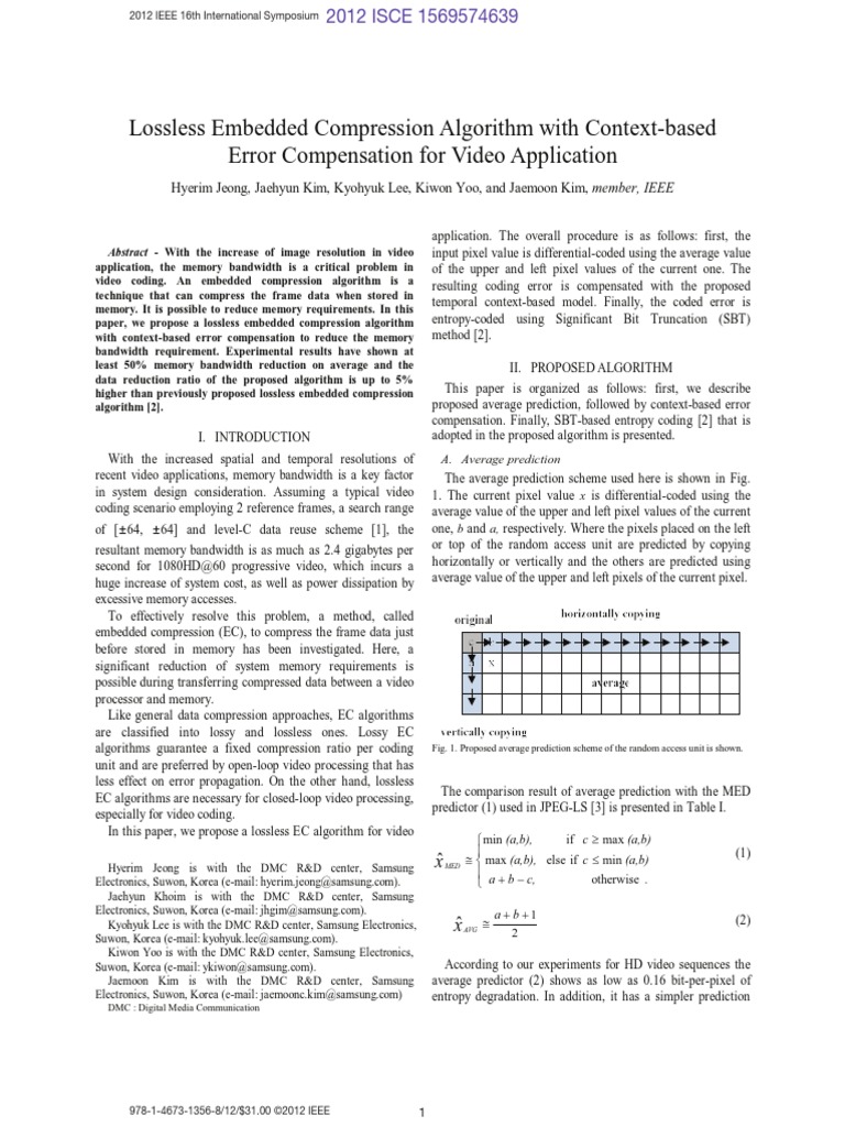 Lossless Embedded Compression Algorithm With Context-Based Error ...
