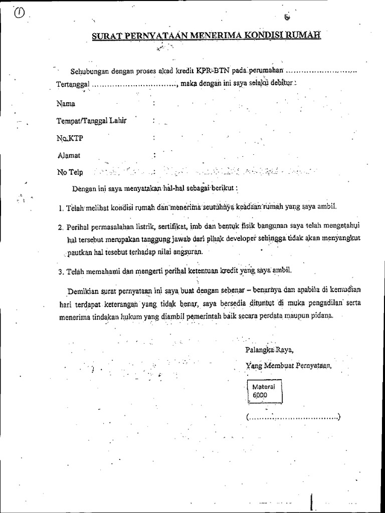 Surat Pernyataan dan Kuasa KPR BTN | PDF