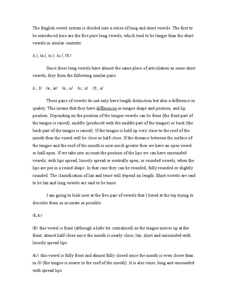 English Vowel System Overview | PDF | Vowel | Phonology