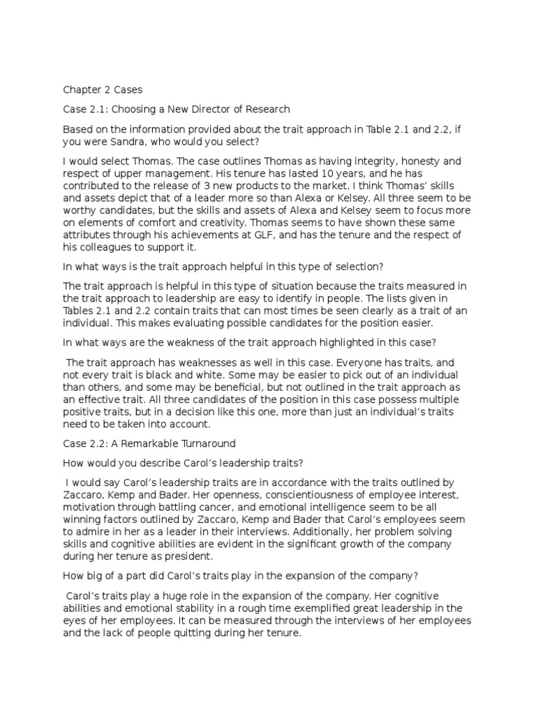 Leadership Chapter 2 Cases | PDF | Emotional Intelligence | Leadership