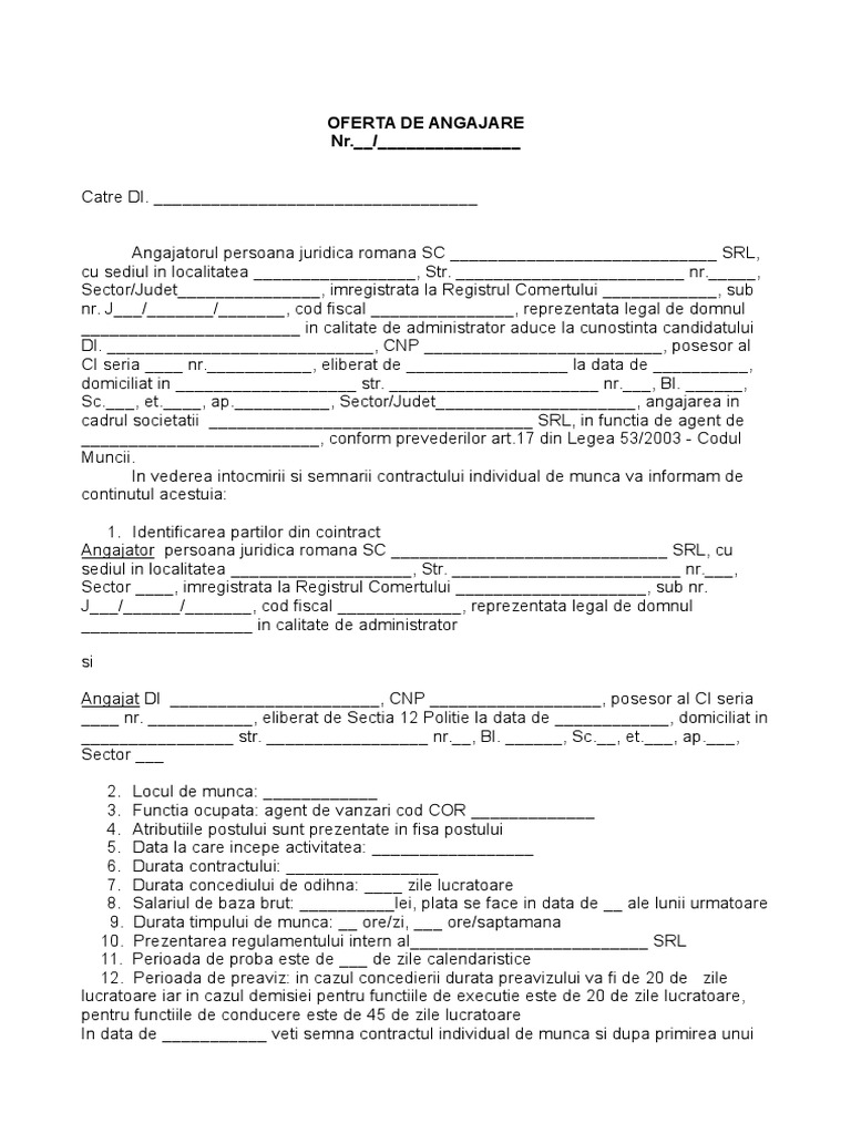 Oferta Angajare Cu Informare