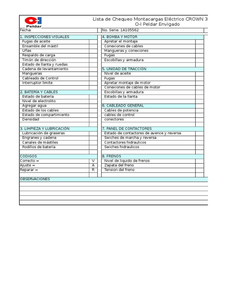 Formato CheckList Montacarga | PDF Formato CheckList Montacarga | PDF