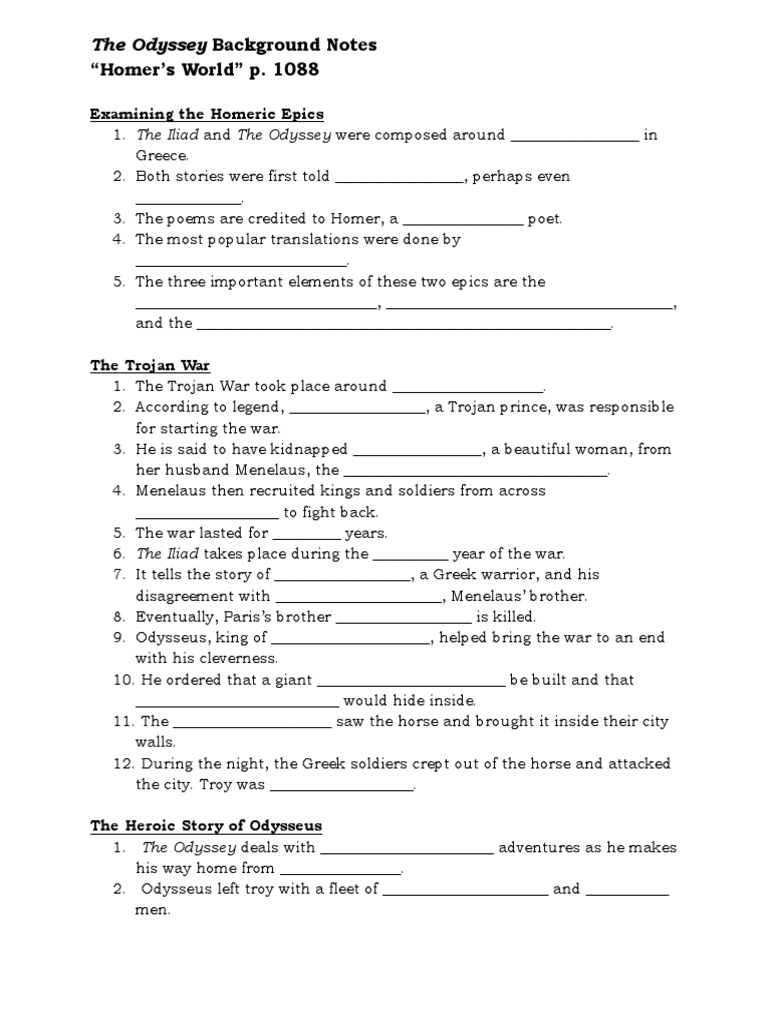 The Odyssey Background Notes Textbook | PDF | Odyssey | Trojan War