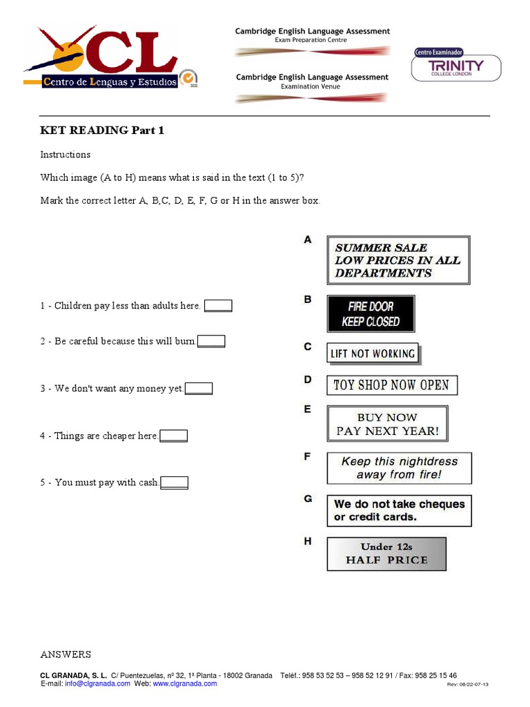 Ket Reading Part 1 | PDF