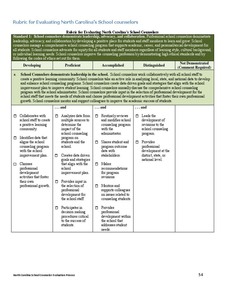 School Counselor Evaluation Rubric | PDF | School Counselor | Curriculum