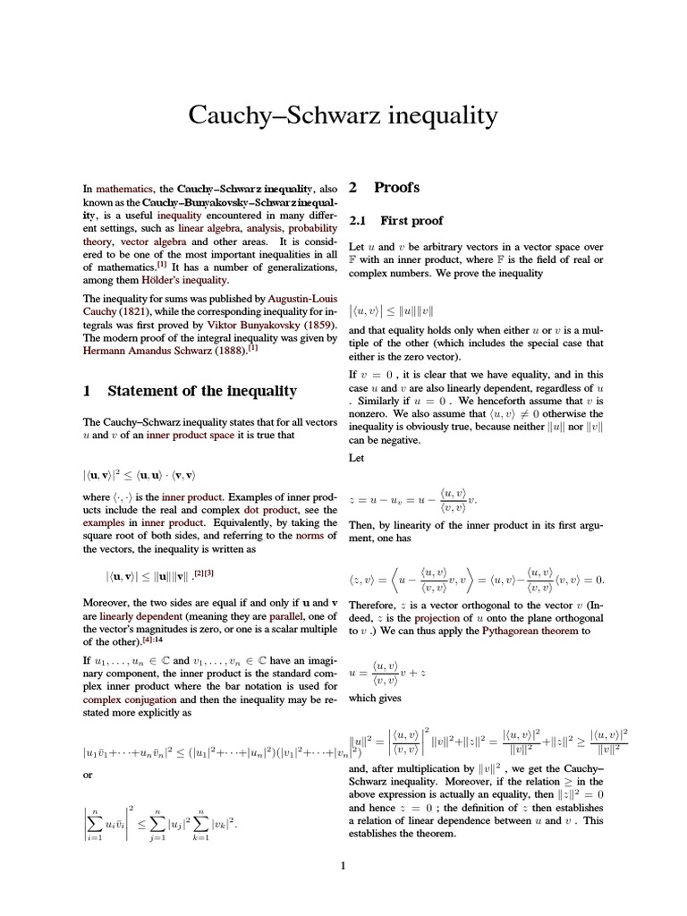 Cauchy-Schwarz Inequality | PDF | Vector Space | Mathematical Concepts
