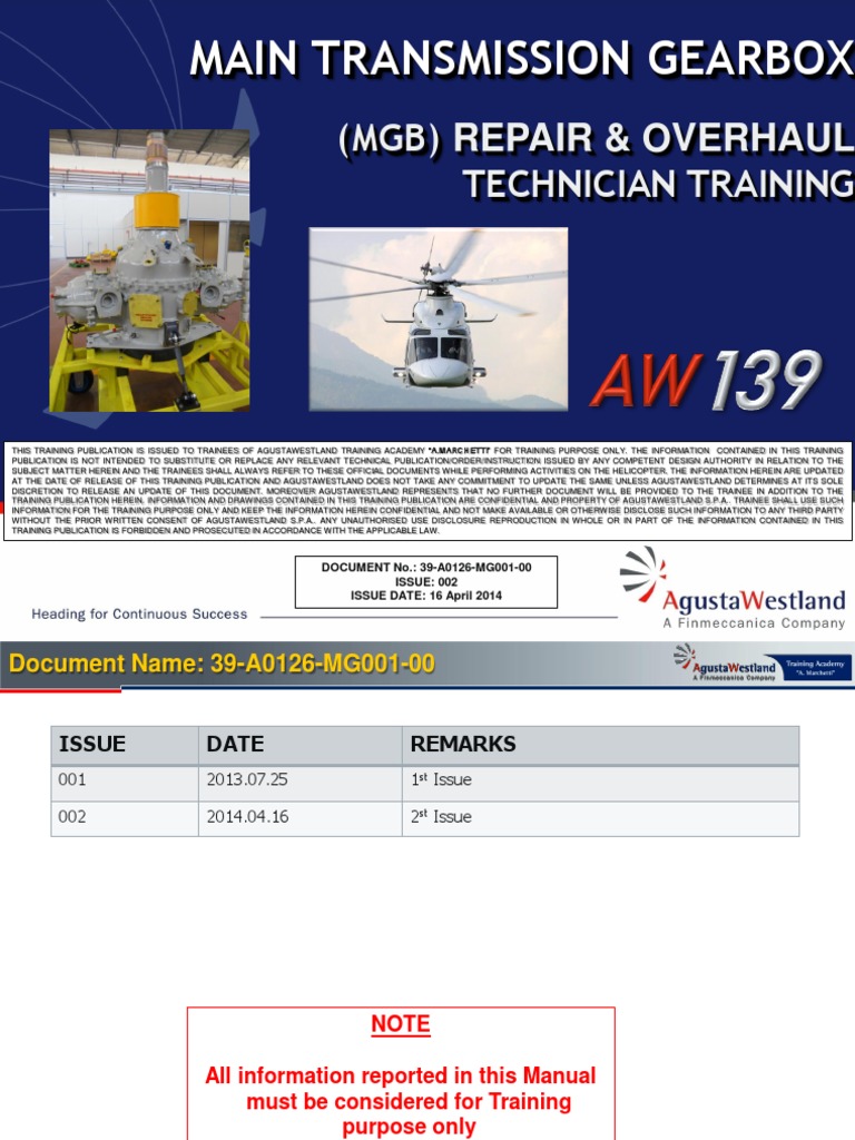 Aw139 MGB O/h Training Course | PDF | Transmission (Mechanics) | Gear