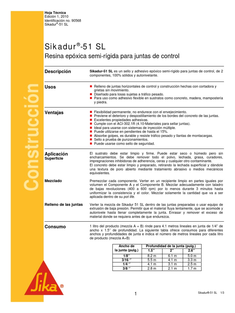 Resina Epoxica Semirigida Juntas Cotrol Sika Sikadur 51 SL | PDF ...