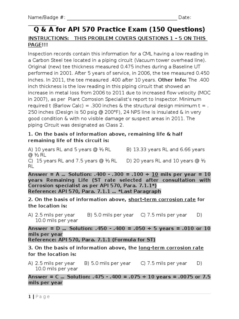 API 570 Practice Exam Q&A | PDF | Pipe (Fluid Conveyance) | Fracture