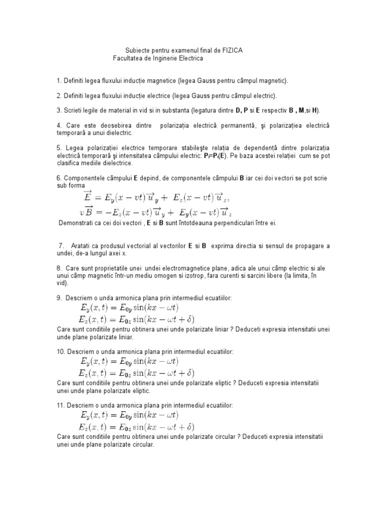 Subiecte Examen Final Fizica | PDF