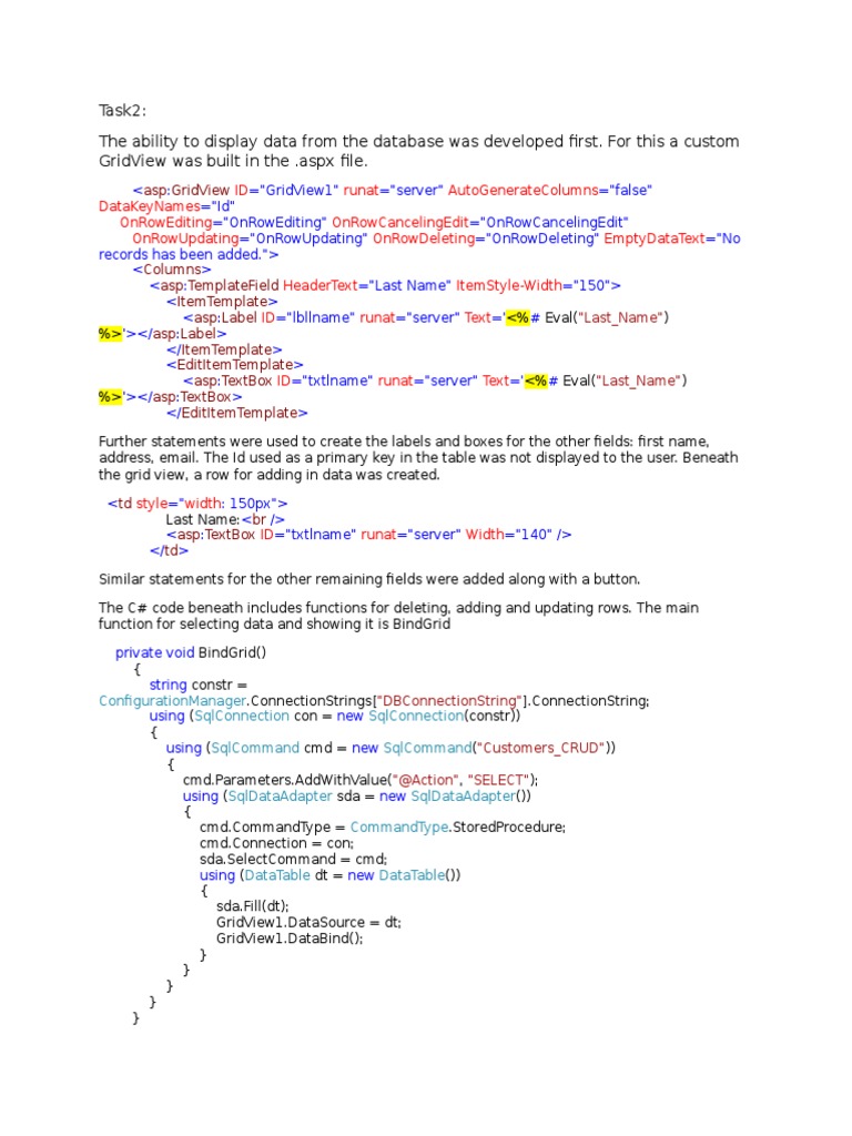 Task2: The Ability To Display Data From The Database Was Developed ...