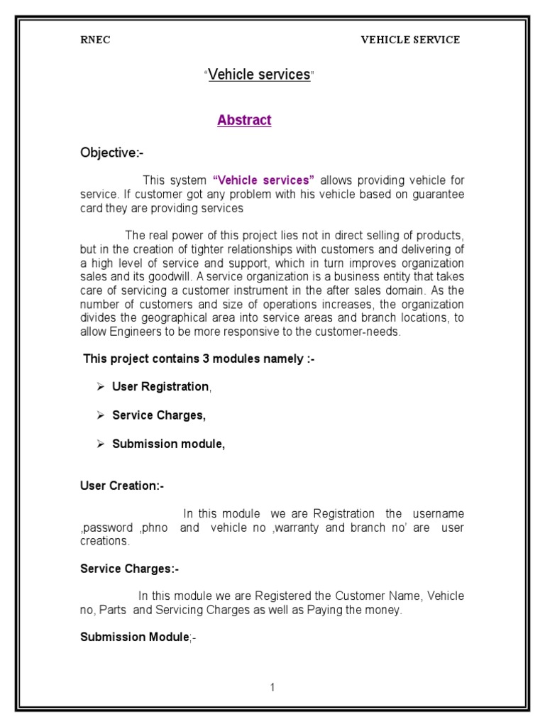 Vehicle Service | PDF