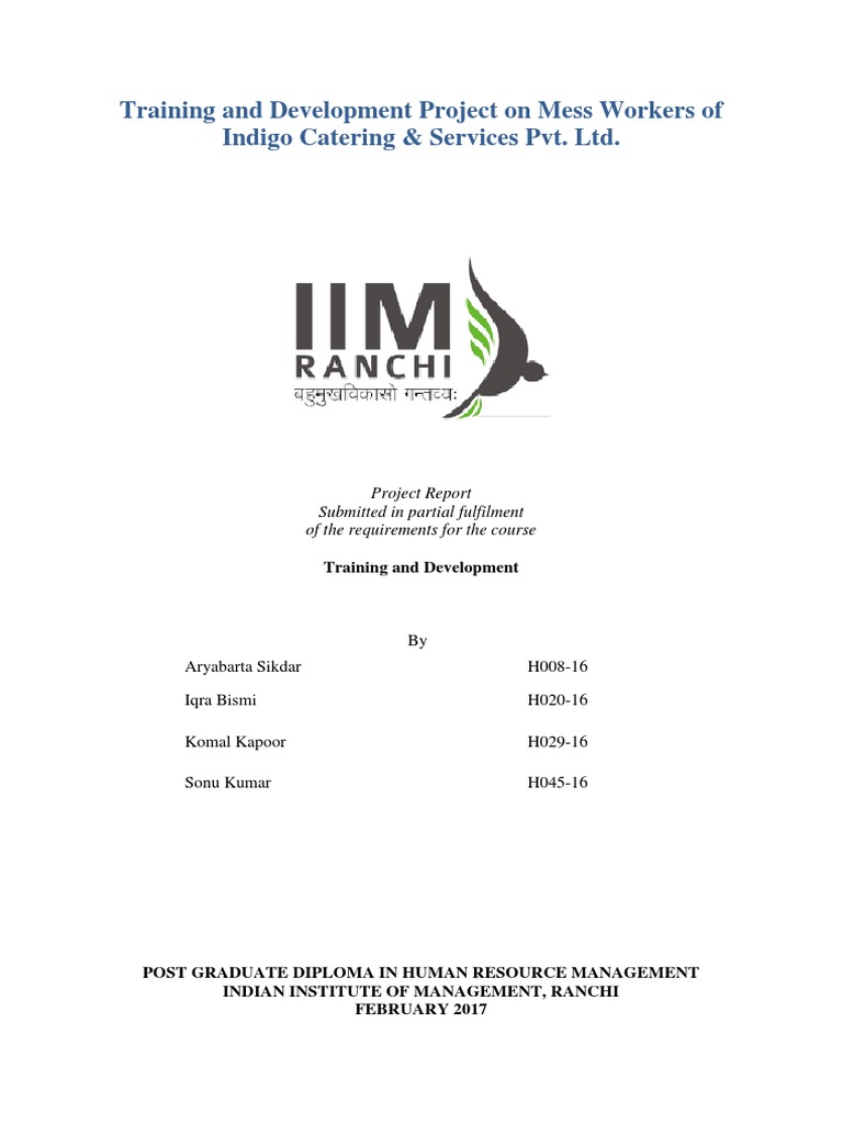 Training and Development Project Report - Mess | PDF | Hygiene | Foods