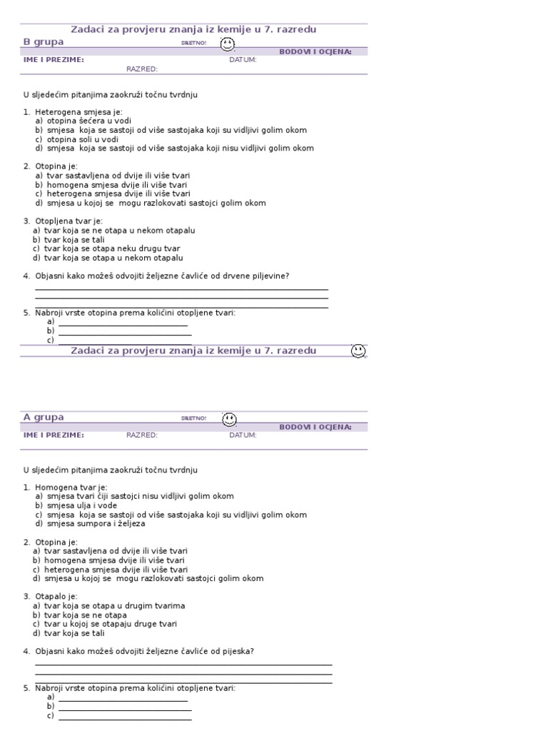 Testovi 7 Razred | PDF