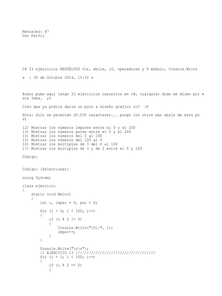 33 Programas C# | PDF | Ingeniería de software | Matemática Elemental