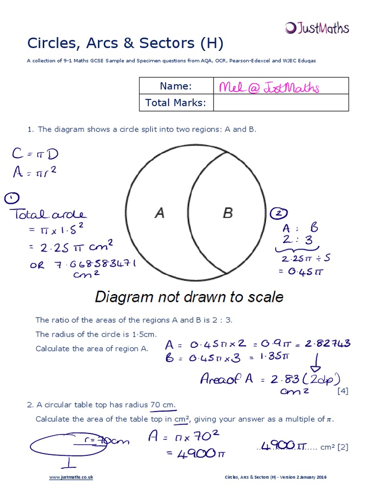 Geometry H Circles Arcs and Sectors v2 SOLUTIONS 1 PDF | PDF | Circle ...