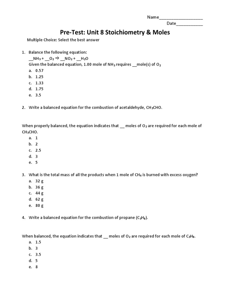 Pre Test | PDF | Combustion | Mole (Unit)