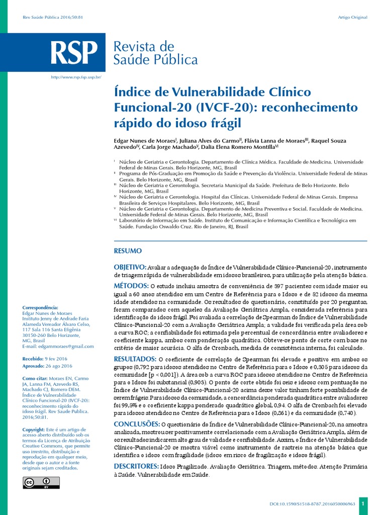Índice de Vulnerabilidade Clínico Funcional-20 (IVCF-20 ...