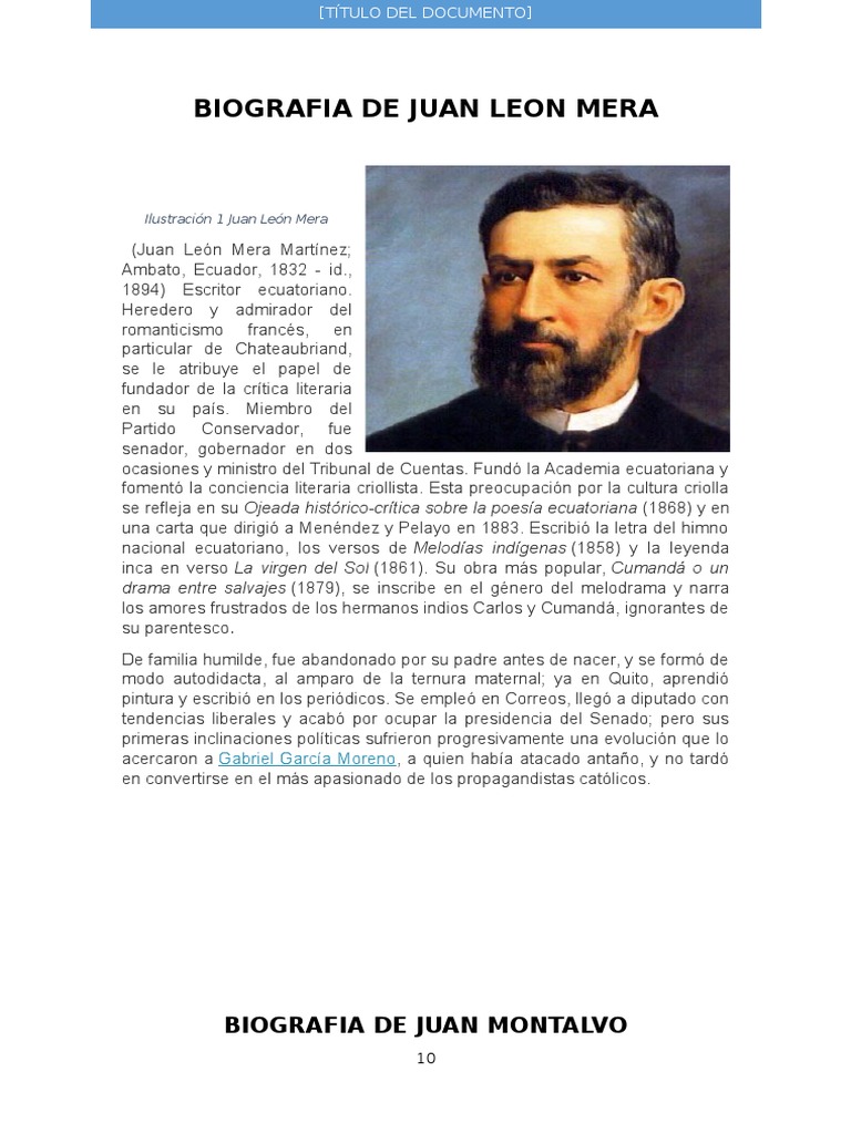 Biografía de Juan León Mera | PDF | Política (general) | Gobierno