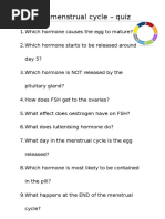 Menstrual Cycle Quiz | PDF | Menstrual Cycle | Gynaecology