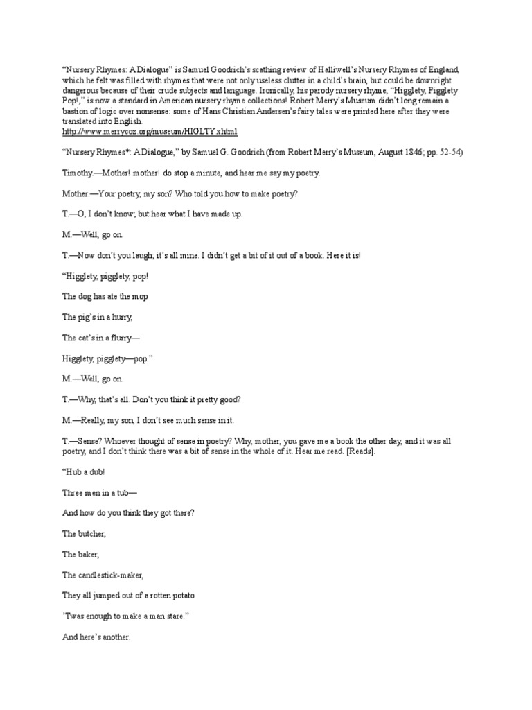 Nursery Rhymes: A Dialogue | PDF | Poetry